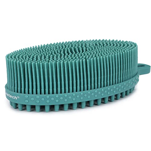FREATECH Silicone Body Scrubber - Dual-sided Bath Shower Loofah Body Cleansing Brush for Gentle Exfoliation and Massage, Hygienic and Easy to Clean, for Men, Women and Kids, All Skin Types, Green