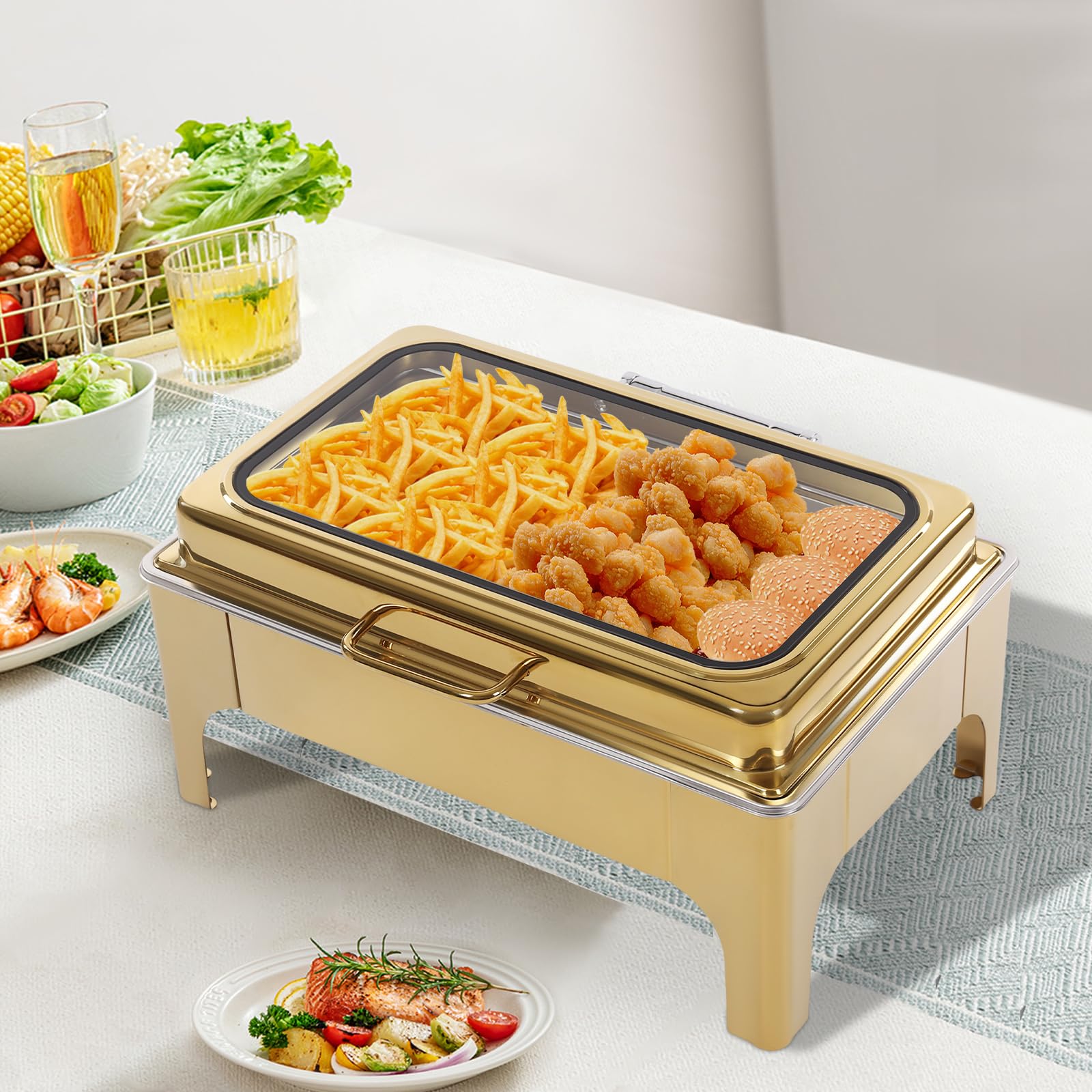 Chafing Dishes for Buffet, 10.5QT Rectangular Stainless Steel Chafing Dish Buffet Set with Glass Lid, Chafers and Buffet Warmers Sets for Catering Events Parties Weddings Dinners