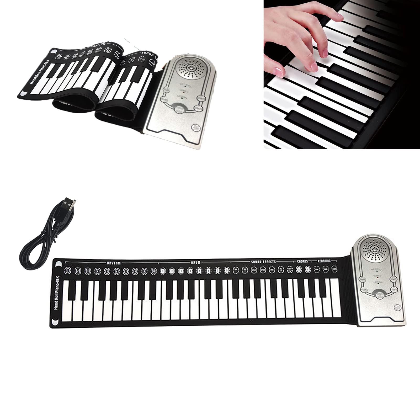 Roll Up Piano,49 Keys Electric Piano Keyboard,Portable Keyboard Piano,Keyboard Piano for Beginners(Silver)