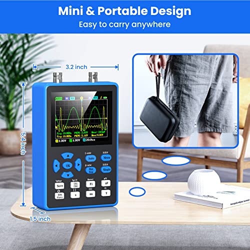 Digital Oscilloscope with 2 Channels 120Mhz Bandwidth Signal Generator 500MSa/s Sampling Rate, 2.8" LCD Backlight Display, Waveforms Storage, 3 Scan Modes, XY/YT/Roll, FFT Spectrum, Single Trigger