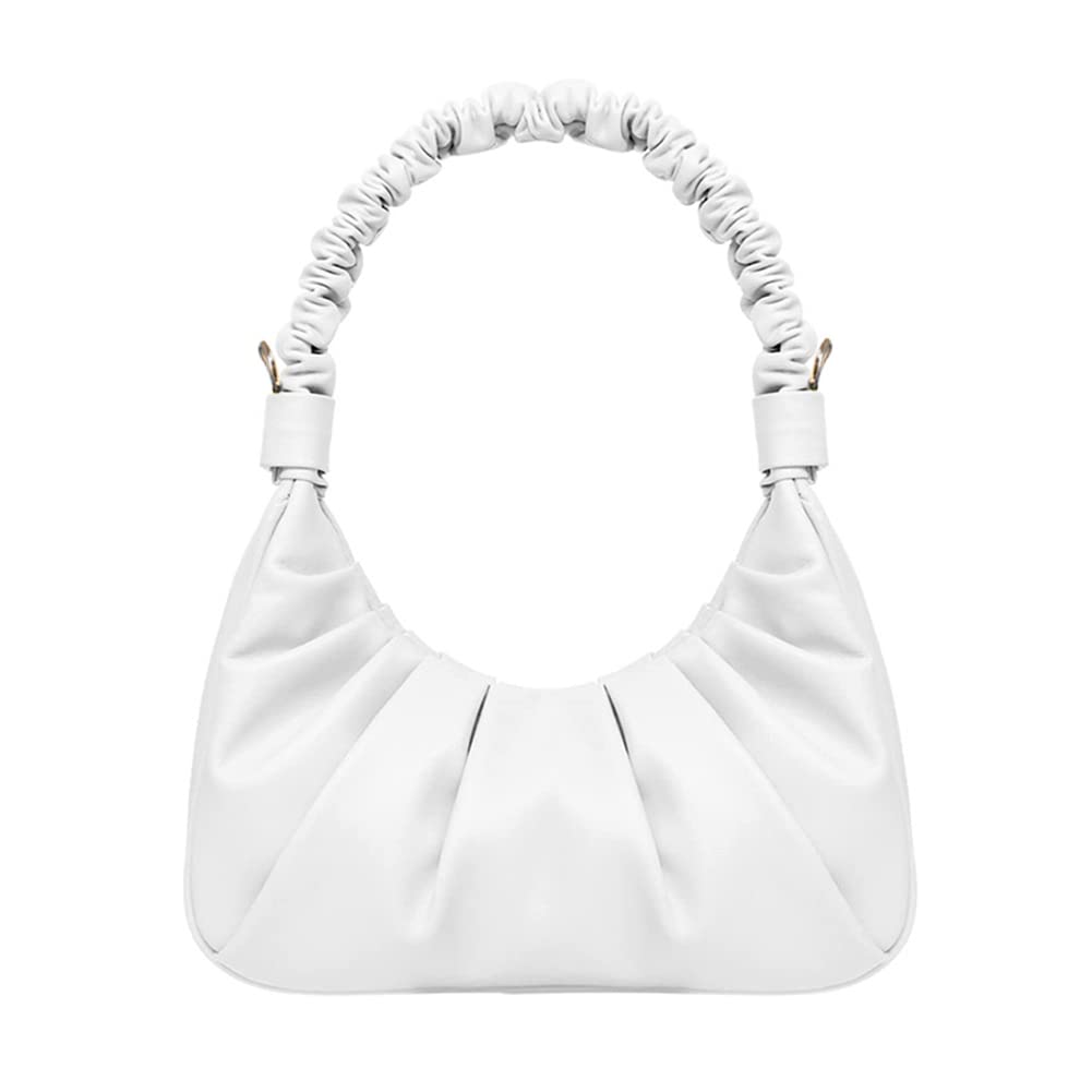 Gxamz Ruched Cloud Shoulder Purse and Dumpling Bag for Women Small Crossbody Handbag with Removable Shoulder Strap (white)
