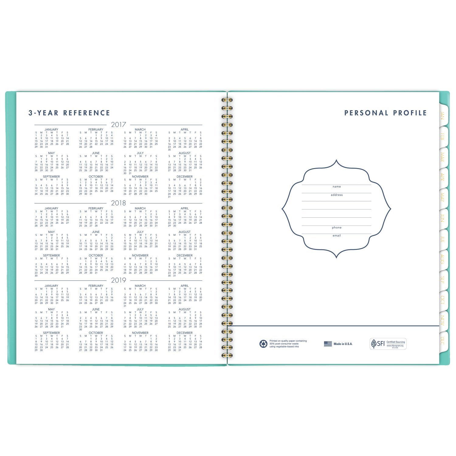 AT-A-GLANCE Weekly / Monthly Planner, January 2018 - December 2018, 8-1/2" x 11", Color Bar, Teal (1078-905-42)