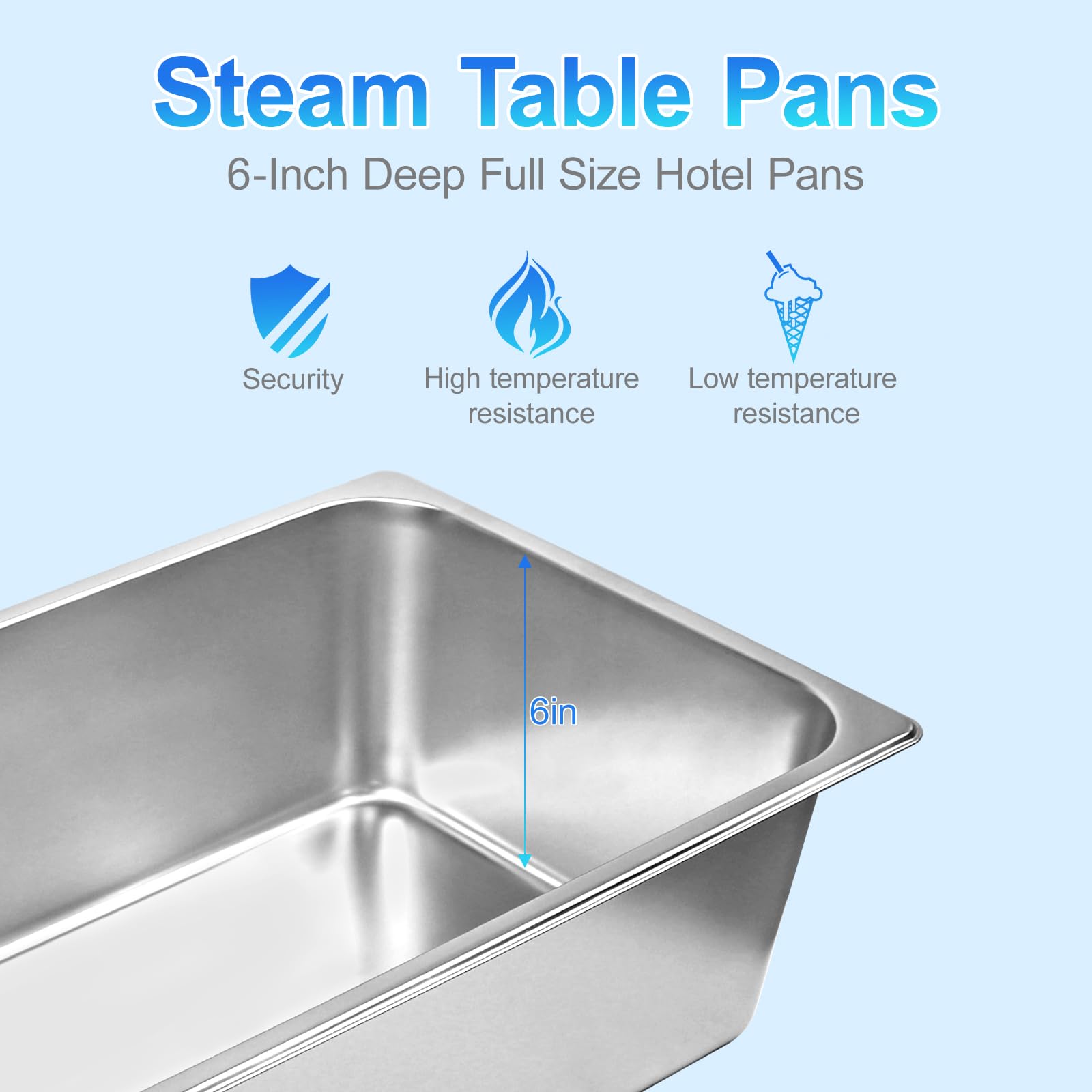 Carivia 6 Pack Full Size Steam Table Pans,Stainless Steel Hotel Pan,1/1 6 Inch Deep Anti Jam Commercial Table Pan,20.8" L x 13" W Catering Pans Food Pans for Hotels, Restaurants and Home Use