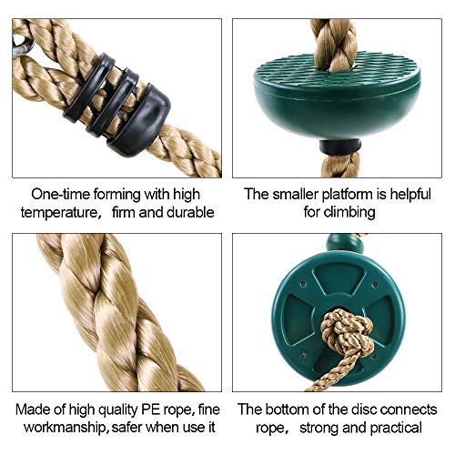 Climbing Rope with Platforms and Disc Swing Seat Set Playground Accessories Including Bonus Hanging Strap & Carabiner