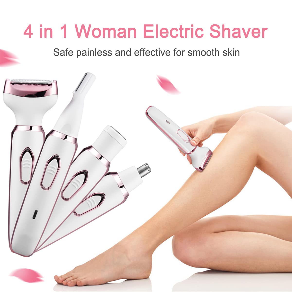 Electric Razor for Women,Hair Trimmer for Face Nose Eyebrow Beard Mustache Arm Leg Armpit Bikini,Painless Rechargeable Portable 4 in 1 Womens Body Shavers Set