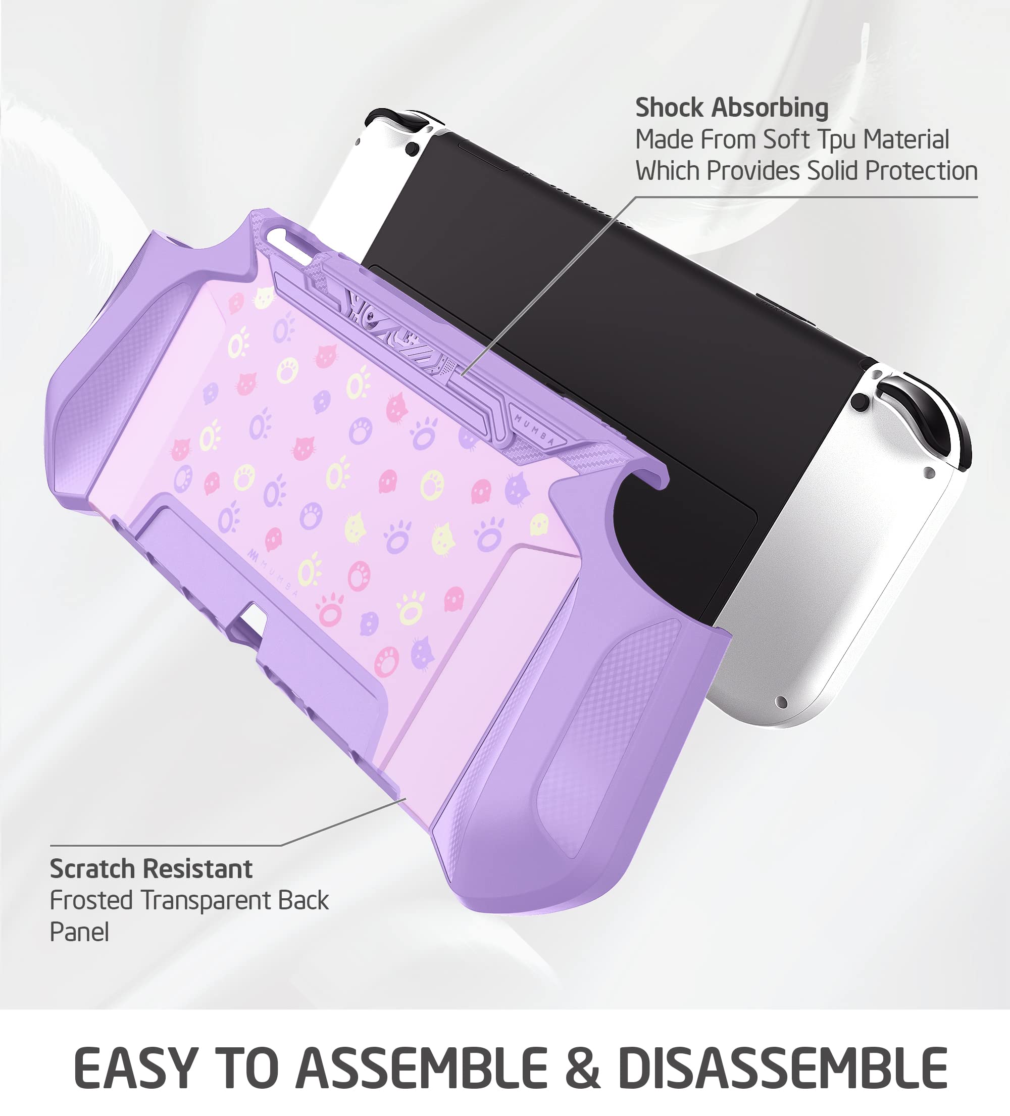 Mumba Dockable Case for Nintendo Switch OLED 2021, [Blade Series] TPU Grip Protective Cover Accessories Compatible with Nintendo Switch OLED 7 Inch and Joy-Con Controller (BBPurple)