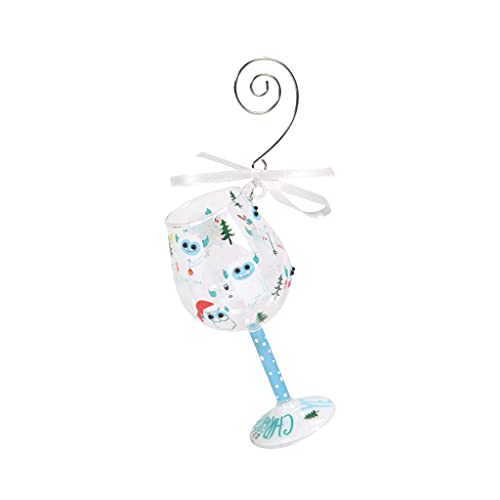 Enesco Designs by Lolita is it Christmas Yeti Miniature Wine Glass Hanging Ornament, 4.13 Inch, Multicolor