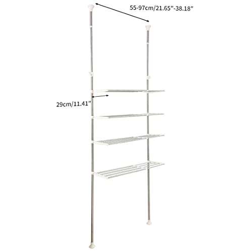 DAHOOMII Over The Washer and Dryer Storage Shelf Laundry Room Shelves Storage Laundry Organizer 4 Tie Adjustable Height Over Toilet with Hanging Rod and Side Hooks for Laundry Room, Bathroom White