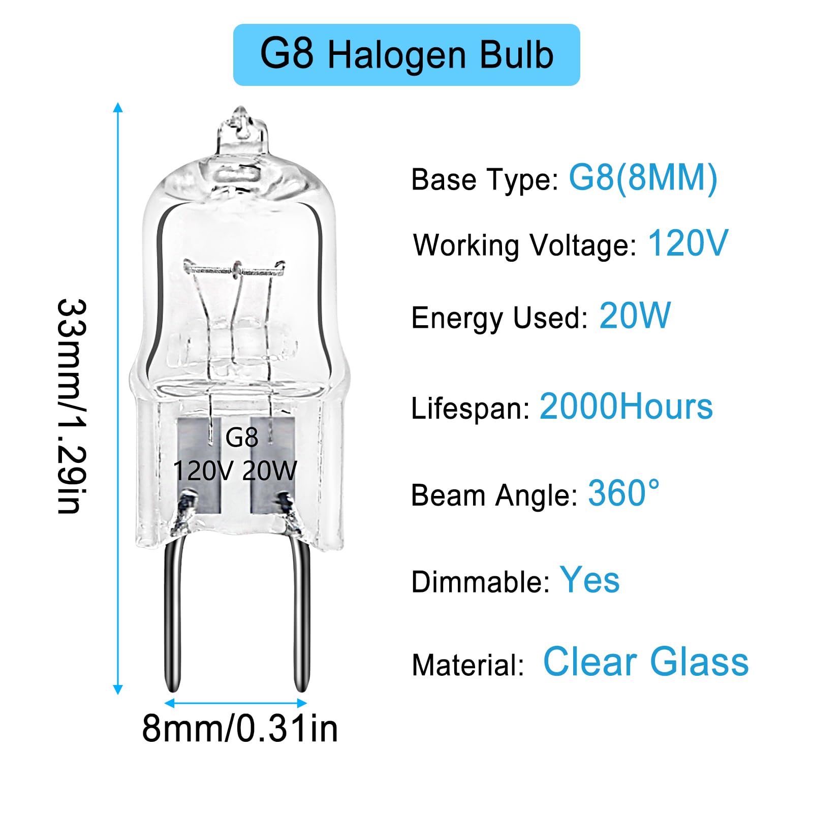 LedWekei G8 Halogen Bulbs,120v 75w Bulb Mini Spotlight Bulbs 2 Pin Clear Capsule Lamp Bulb,Dimmable 2700K Warm White Light Bulbs (12 Pack)