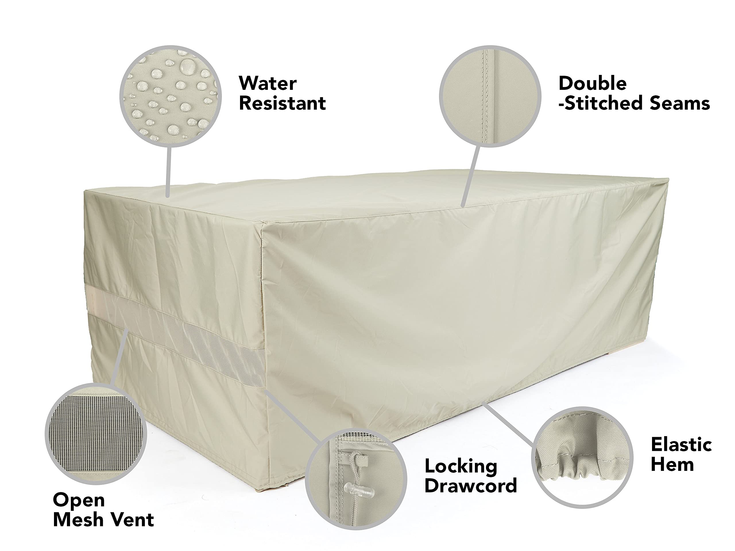 Covermates Rectangular Dining Table Cover - Water-Resistant Polyester, Mesh Ventilation, Patio Table Covers, Full Table 50W x 30D x 25H, Khaki