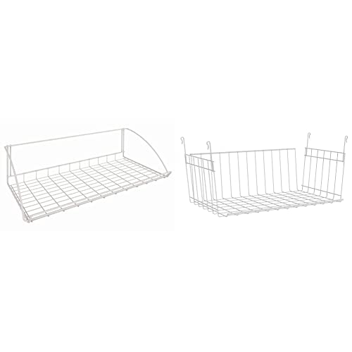 ClosetMaid 8279 24-Inch Wide Laundry Utility Hanger Shelf , White & Wire Hanging Shelf Basket for Storage, Organization in Closet or Pantry, No Assembly or Installation, Durable, White