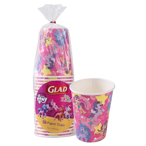 Glad for Kids My Little Pony Paper Cups | My Little Pony Super Stars Kids Drinking Cups | My Little Pony Unicorn Paper Cups for Everyday Use, 9 oz Paper Cups 20 Ct