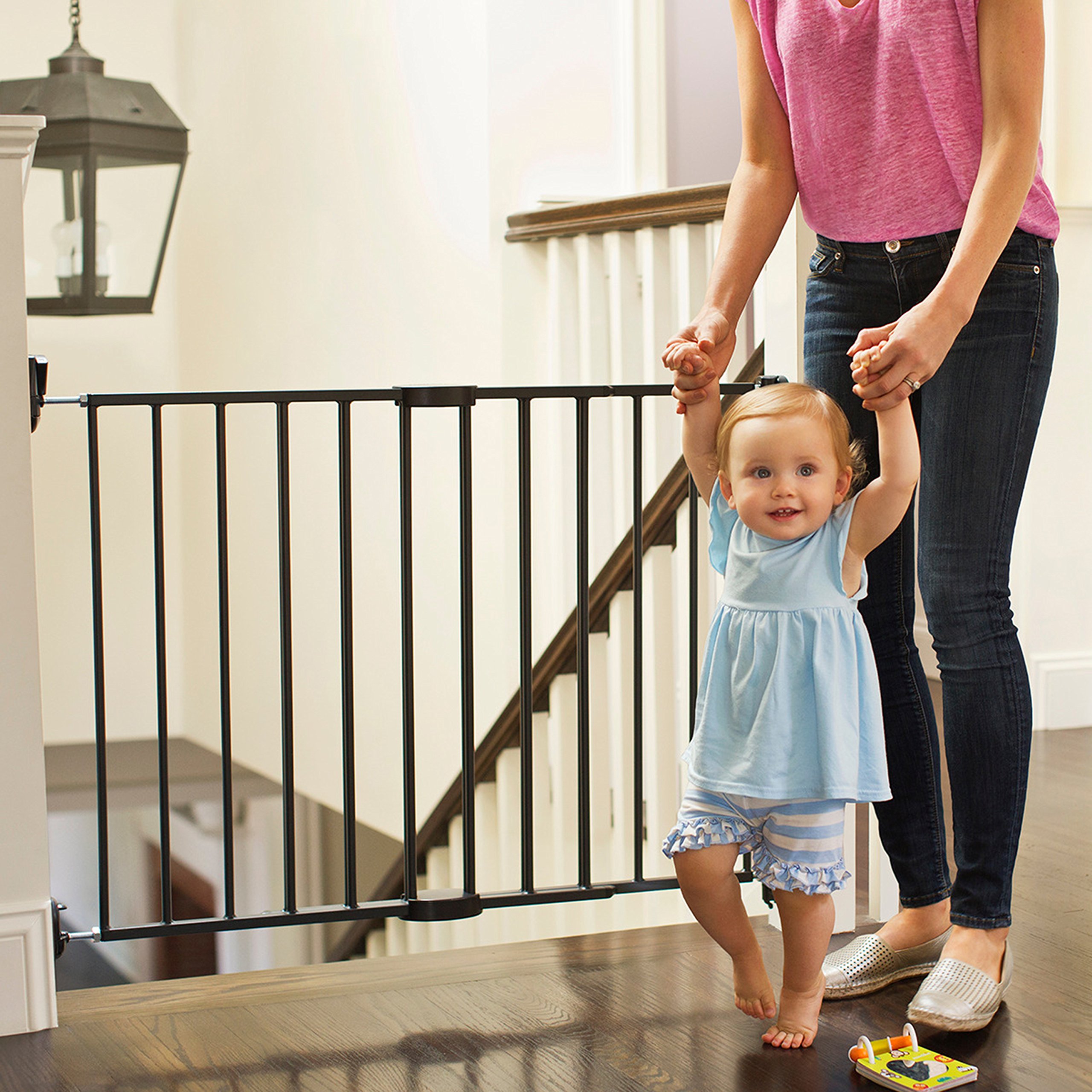 Munchkin® Push to Close™ Baby Gate, Hardware Mounted Safety Gate for Stairs, Hallways and Doors, Extends 28.5" to 45" Wide, Metal, Dark Grey