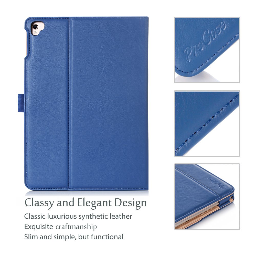 ProCase for iPad Pro 9.7 Case 2016 (Old Model), PU Leather Stand Folio Cover for iPad Pro 9.7 Inch (A1673/A1674/A1675) with 3 Viewing Angles & Pencil Holder & Document Card Pocket -Navy