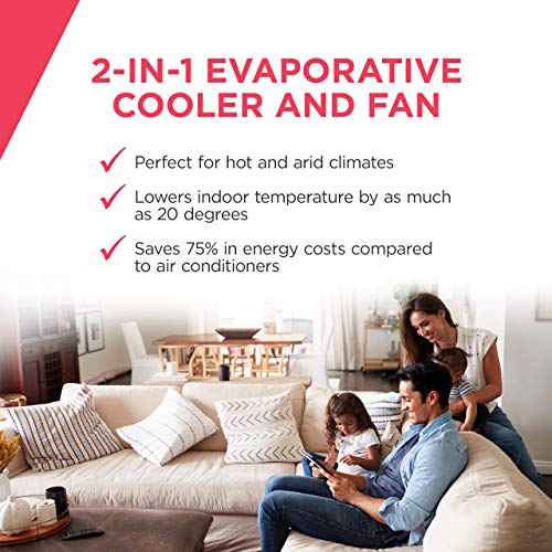 Frigidaire Portable Evaporative Air Fan and Humidifier| Portable Air Conditioner Cools up to 640 Square Feet | Personal Indoor Swamp Cooler | 600 CFM | Black/White