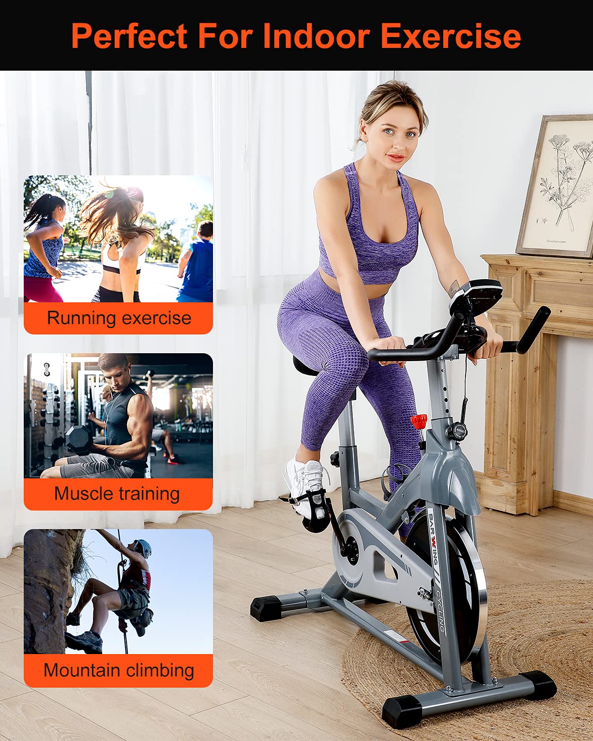 BARWING Exercise Bikes Stationary Bicycle- Indoor Cycling Bikes Fully Adjustable Workout Bikes for Home