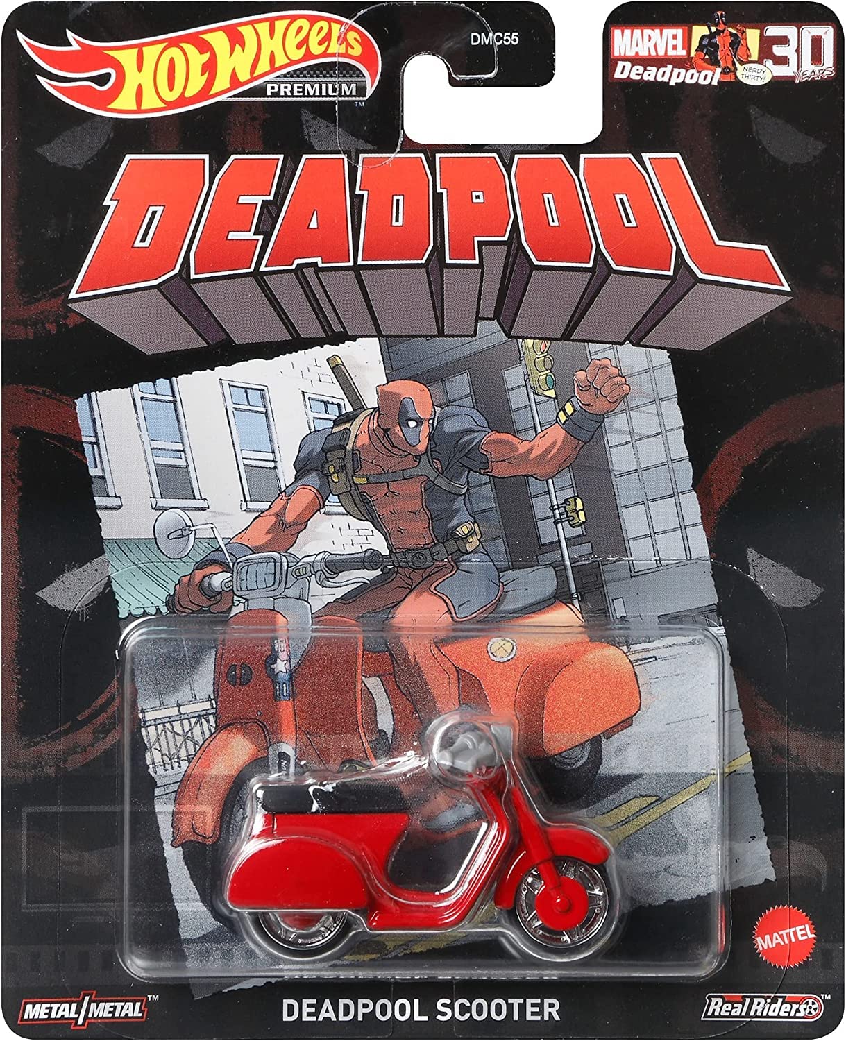 Hot Wheels Deadpool Scooter 1:64 Scale Vehicle from Blockbuster Movies, TV, & Video Games, Iconic Replicas for Play or Display, Gift for Collectors