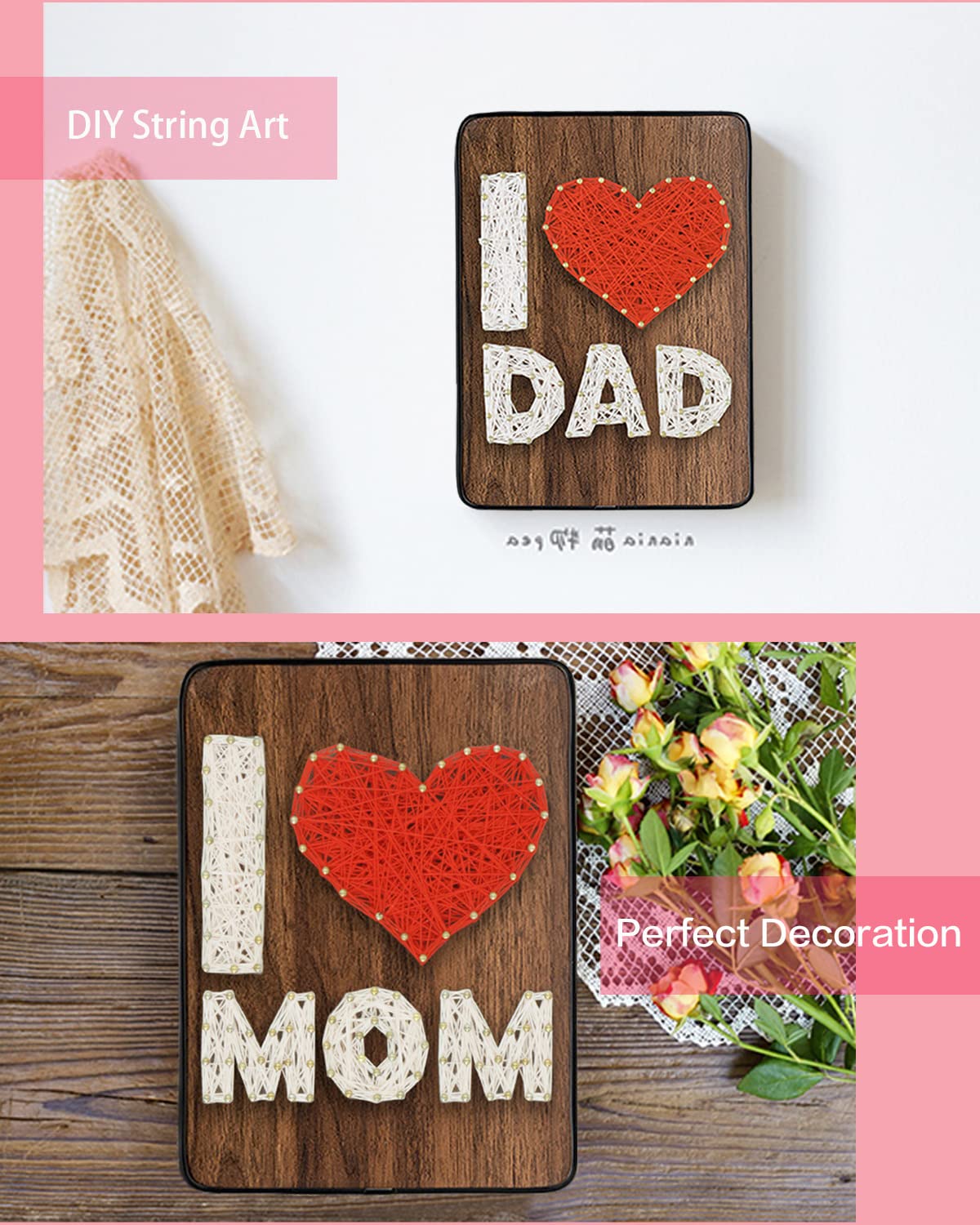 BAZIMA ALICE DIY String Art Kit for Beginner, DIY I Love Mom Craft Kit,Unique Gift,Craft Kit for Holidays