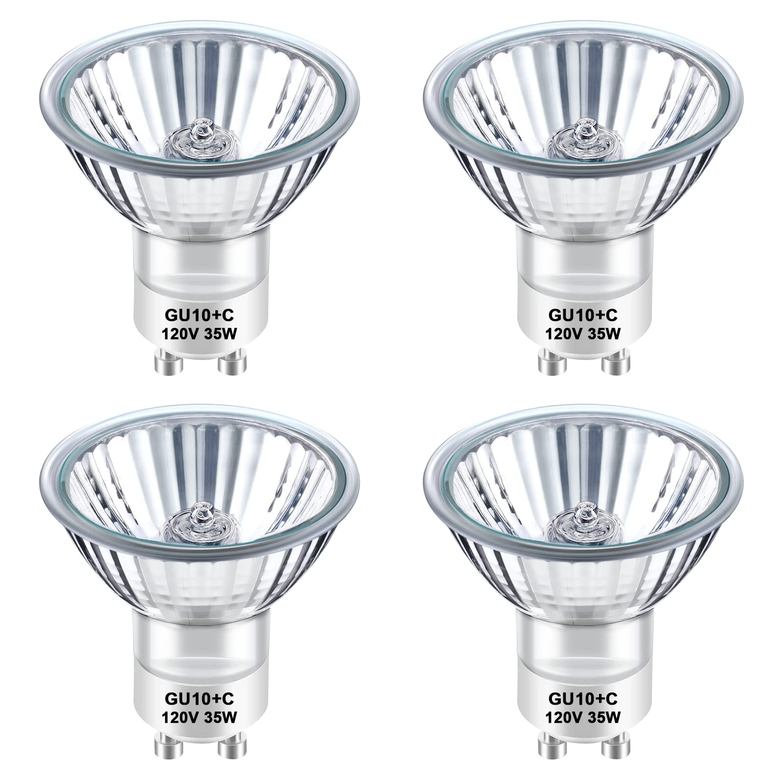 TAIYALOO GU10 Halogen 35W Bulbs, Dimmable MR16 GU10+C 120V 35W for Track, Recessed, Candle Warmer, Range Hood Light Bulbs, 2700K Warm White, Pack of 4