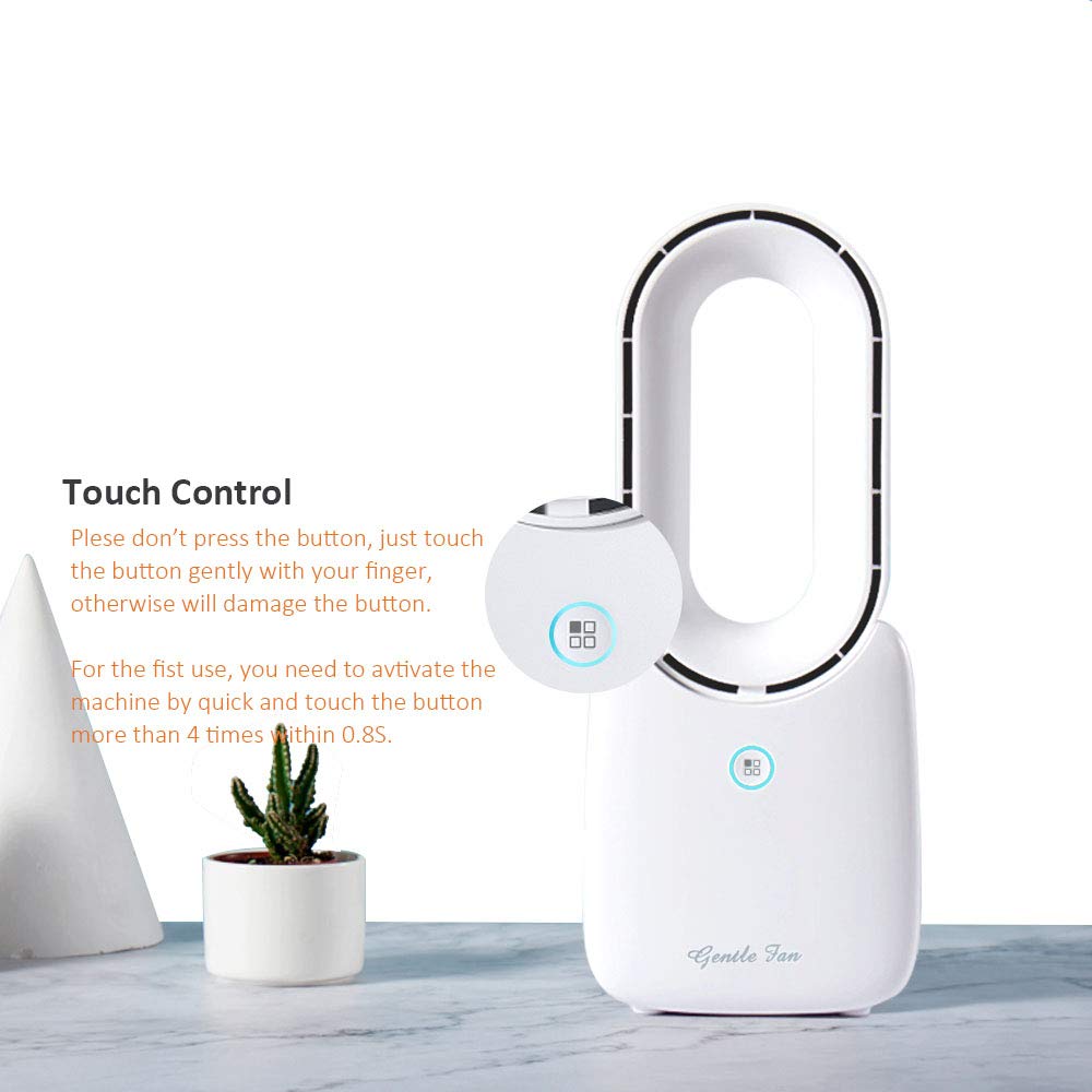 let'me Desk Fan, Small Bladeless Fan Quiet Table Fan, 11.8in Battery Operated Personal Desktop Fan with 5-Colors Lights, Touch Control, Rechargeable Breeze Fan for Bedroom, Office, Home