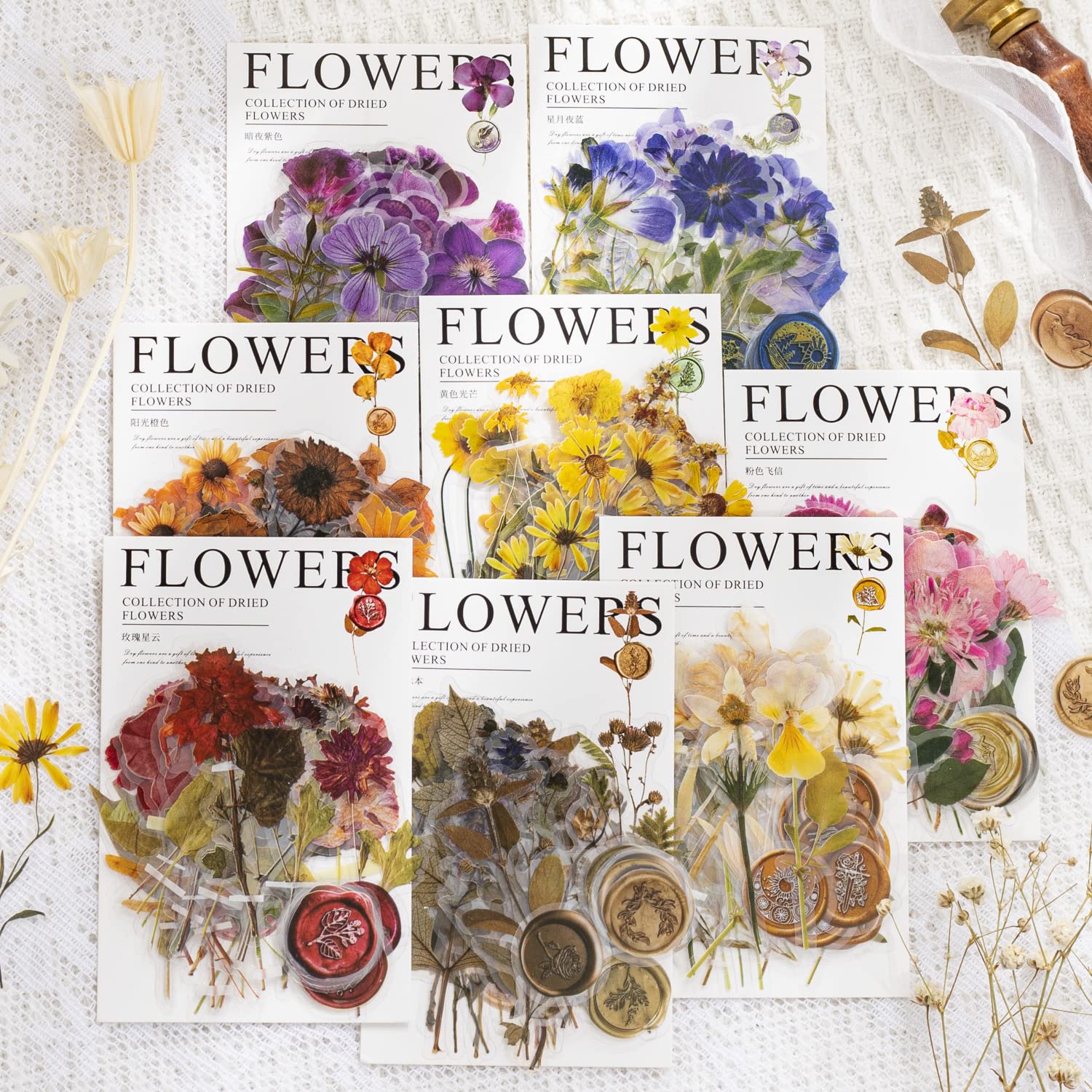 Knaid Pressed Flower Themed Stickers Set (320 Pieces) Dried Flowers Resin Stickers Decals Floral Botanical Journaling Stickers for Scrapbook Supplies Junk Journal Bullet Journal Planner Laptops