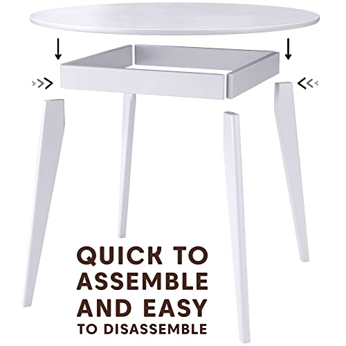 DAIVA CASA Orion Round Dining Table for 4 Person - Birch Solid Wood Kitchen & Dining Room Furniture - Mid Century Modern Scandinavian Style – White Kitchen Table 40 inch