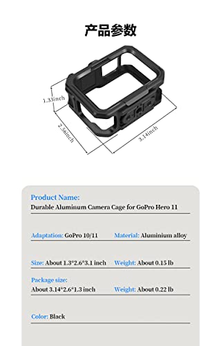 Durable Aluminum Camera Cage for GoPro Hero 11 - Protective Housing with Cold Shoe Mounts, Precision Cut Ports, Anti-Vibration, and Heat Dissipation for Smoother Filmmaking