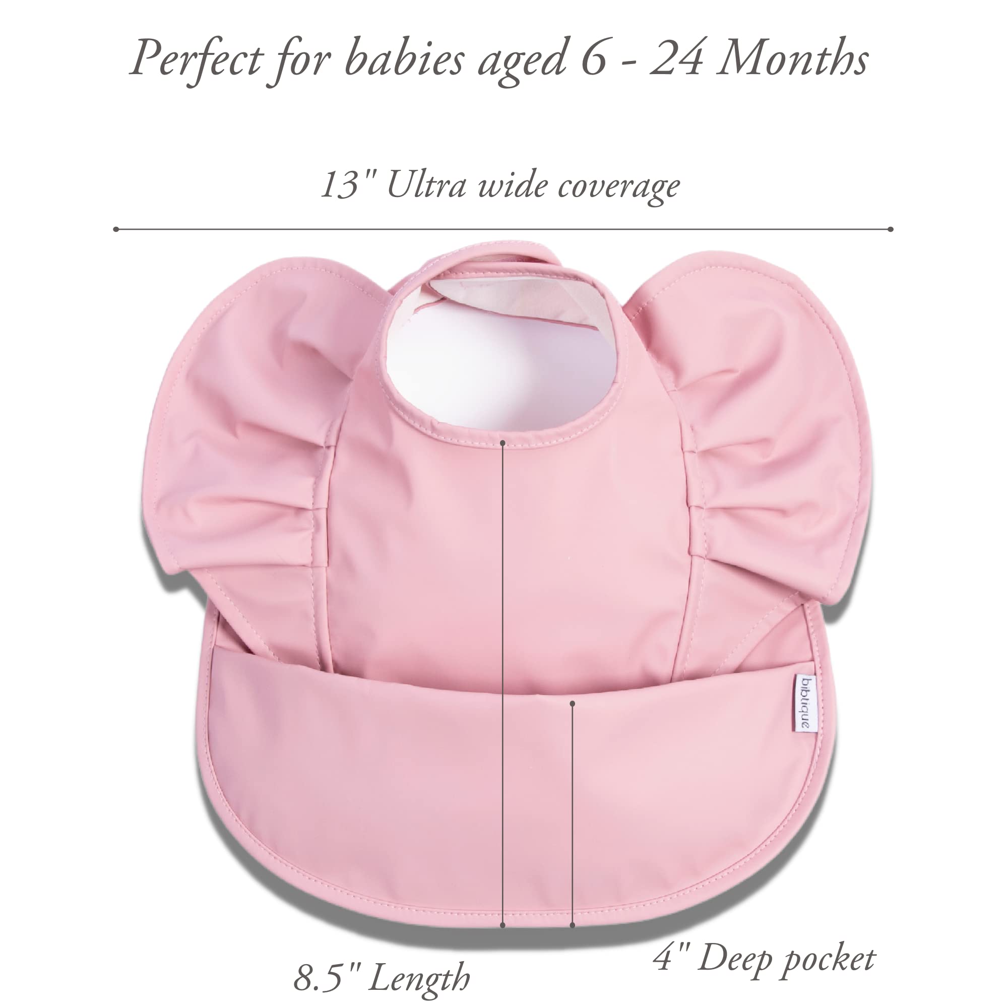Bibtique Ruffle Smock Bibs For Babies 6-24 Months - Waterproof Food Catcher Bibs With Pocket - Mess Proof Baby Eating Bibs