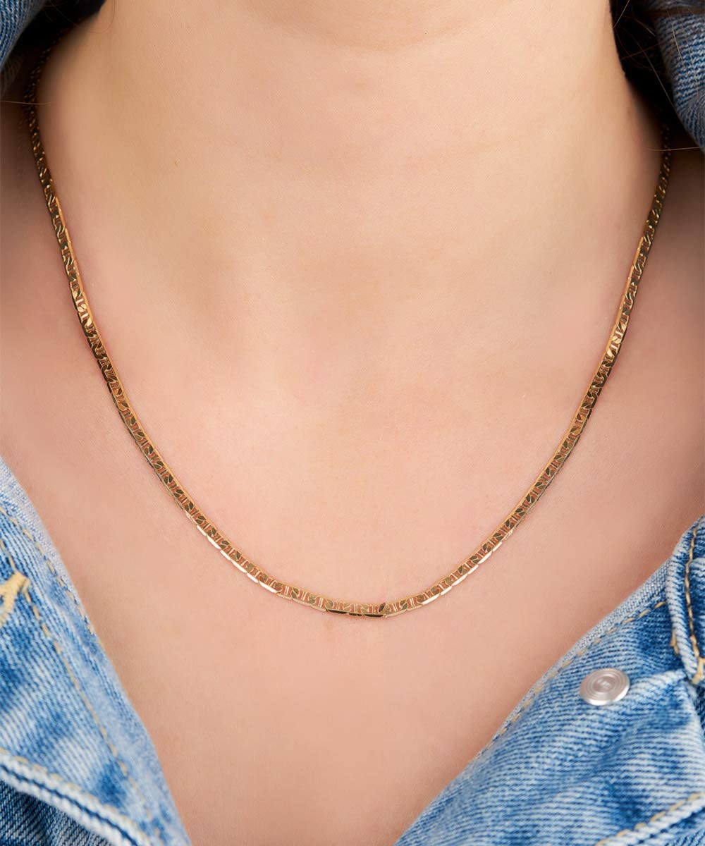 Barzel Mariner Chain Necklace for Women, 18K Gold Plated Mariner Chain (20 Inches, 3MM Gold)