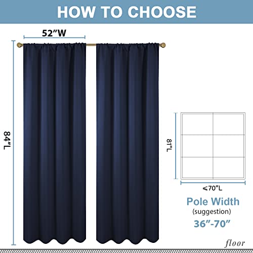 Diraysid Navy Blue Blackout Curtains for Bedroom and Living Room Thermal Insulated Room Darkening Curtains Drapes, 52 x 84, 2 Panels