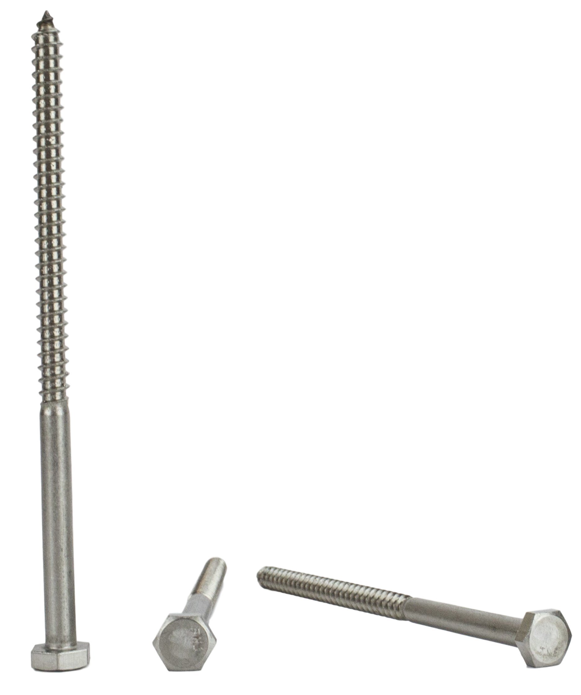 Stainless 5/16 x 5 Hex Lag Screw (1" to 5" Lengths Available in Listing), 18-8 Stainless Steel, 25 Pieces (5/16 x 5)