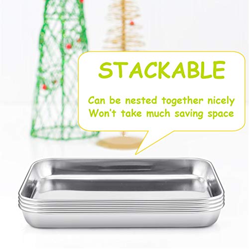 E-far Stainless Steel Kids Plates, 4 Pieces Mini Metal Dinner Dish Set for Kids Toddler Child, 7.3β x 5.3β x 0.75β, Non-Toxic & & Dishwasher Safe, Great for Self-Feeding/Picnic/Outdoor Camping