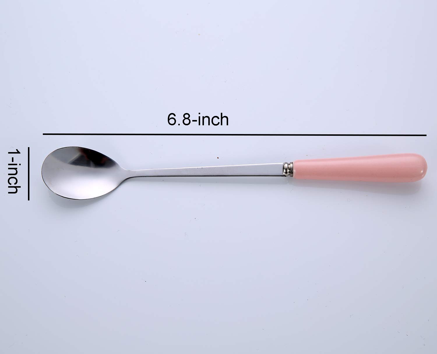 Goeielewe 3PCS Mixing Spoons for Coffee, Dessert, Ice Cream, Milkshake, Stainless Steel Iced Teaspoon with Ceramic Handle Tablespoons Espresso Cocktail Stirring Spoons, 6.8-Inch (Pink)