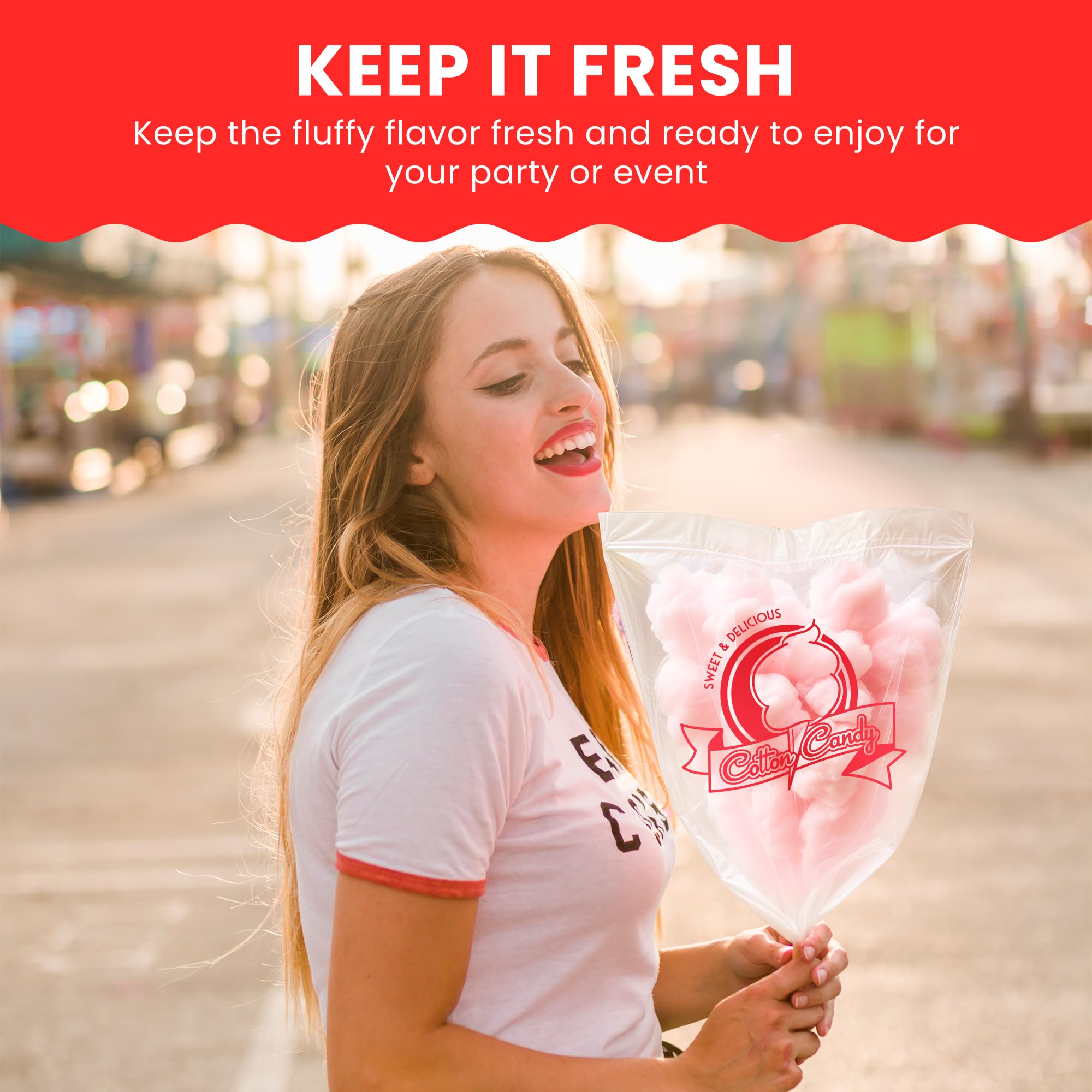 Clear Cotton Candy Bags with Ties, Bulk 500 Count, Cotton Candy Supplies Perfect for Cotton Candy Sticks and Cotton Candy Cones, Cotton Candy Bulk Individual Bags for Cotton Candy Stand Accessories