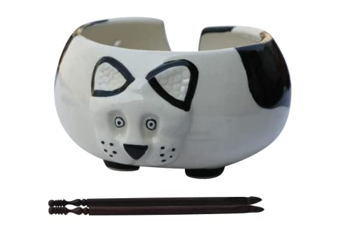 Ceramic Yarn Bowl Large 7in x 4in for Knitting and Crocheting with Free Travel Pouch and Crochet Hooks