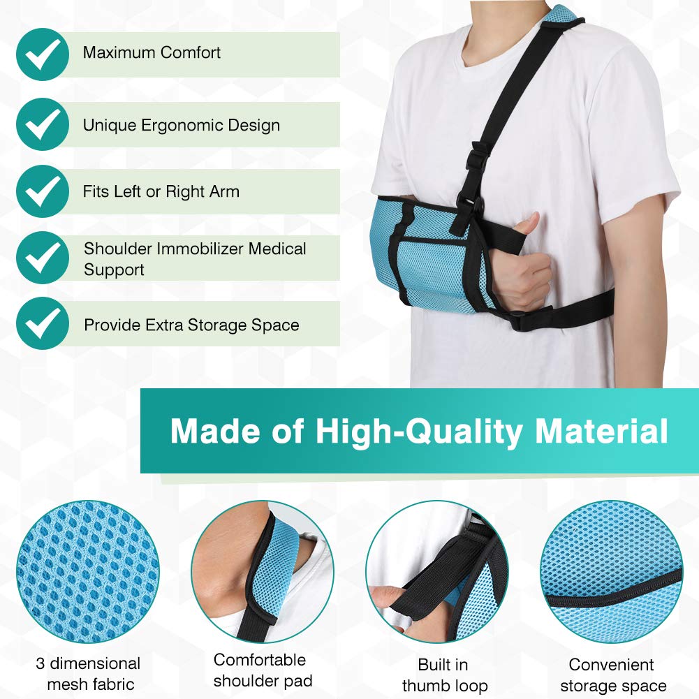 Arm Sling with Thumb and Shoulder Sling, Breathable Mesh Sling Immobilizer Elbow Arm Support for Broken Arm Shoulder Injury Available for Women and Men Left or Right Arm
