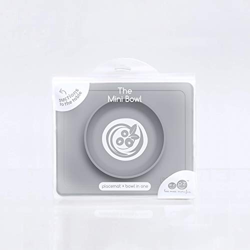 ezpz Mini Bowl - 100% Silicone Suction Bowl with Built-in Placemat for Infants + Toddlers - Comes with a Reusable Travel Bag (Gray)