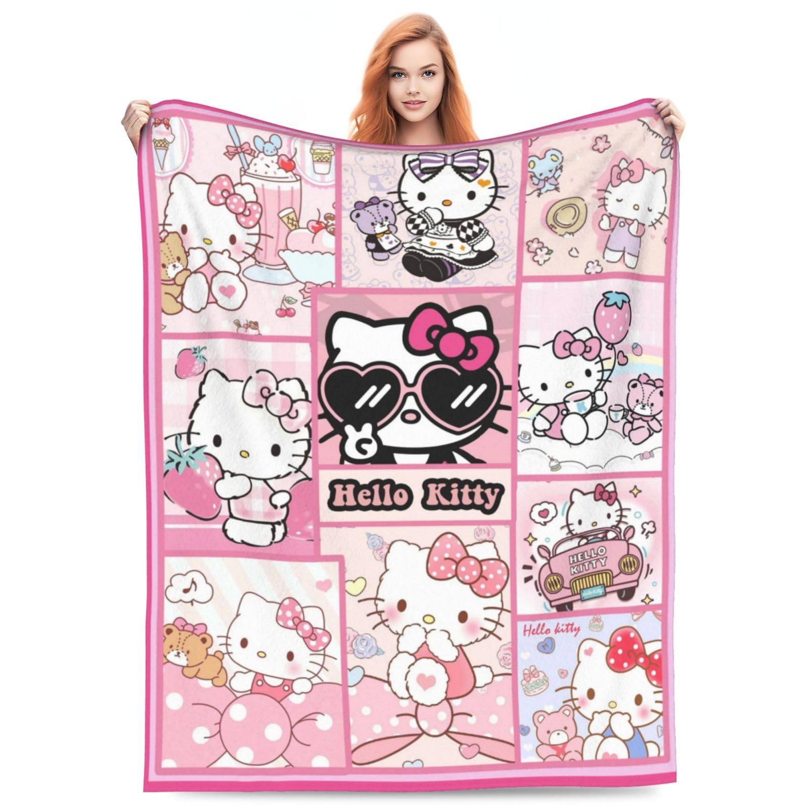 Cartoon Hello Cat Cute Blanket for Girls Ultra-Soft Cozy Flannel Fleece Throw Blankets for Sofa Bed 50"X40"