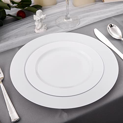 FLOWERCAT 60PCS White Plastic Plates - Heavy Duty White Disposable Plates for Party/Wedding - Include 30PCS 10.25inch White Dinner Plates and 30PCS 7.5inch White Dessert/Salad Plates