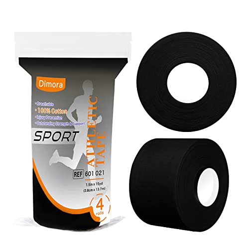Dimora 4-Pack Black Athletic Tape - Strong Adhesive Sports Tape No Sticky Residue Easy Tear Athletic Tapes & Wraps, Gymnastics Tape for Athletes(1.5in X 45ft)