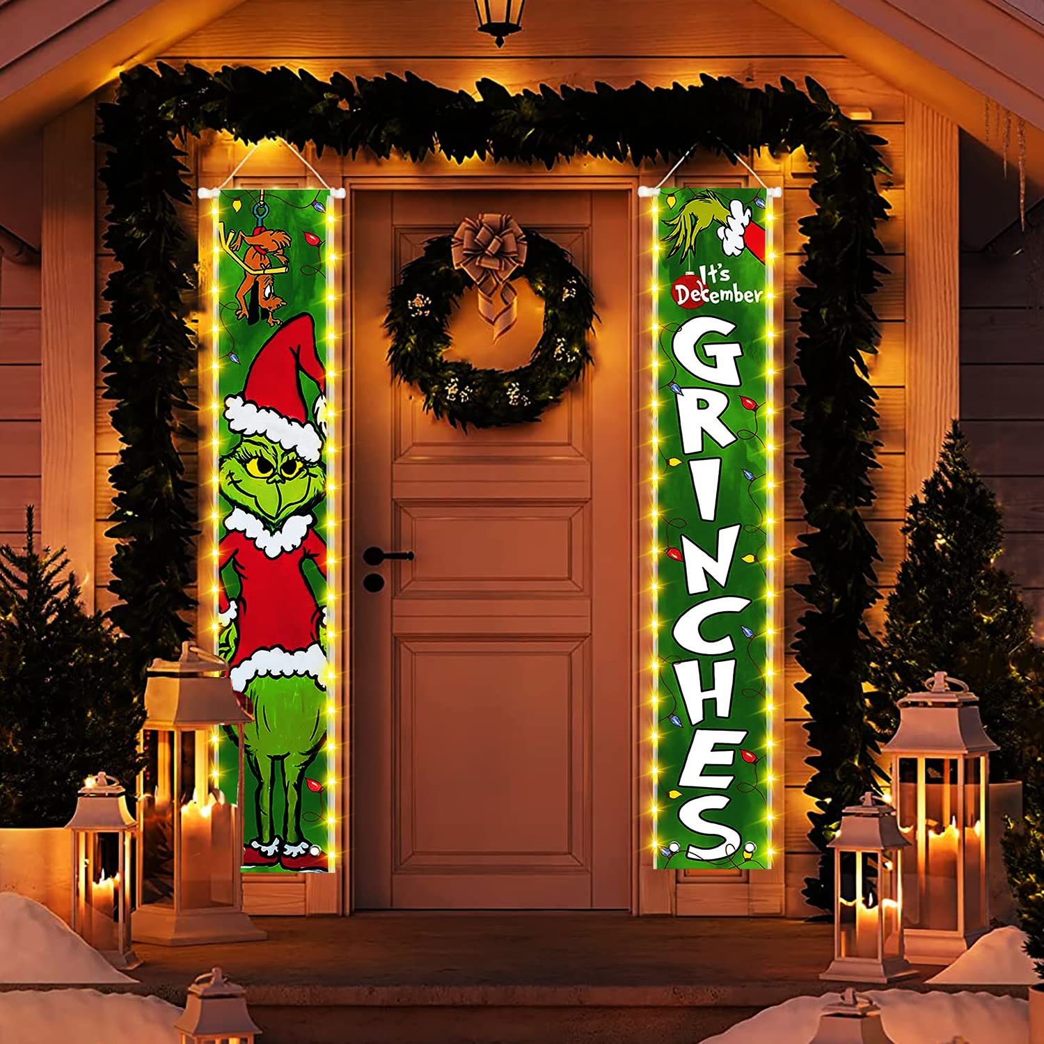 colorlife Christmas LED decorations. This is the porch sign for December. Hanging banners for the courtyard indoor and outdoor parties during the Christmas and winter holidays. 12 x 72 inche (Style 2)