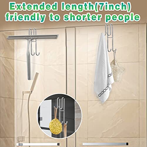 Cerbonny Shower Door Hooks, 2 Pack Extended Double Towel Hooks for Bathroom Frameless Glass Shower Door, Heavy Duty Stainless Steel Bathroom Hanger Without Perforation