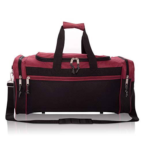 DALIX 21" Blank Sports Duffle Bag Gym Bag Travel Duffel with Adjustable Strap in Maroon