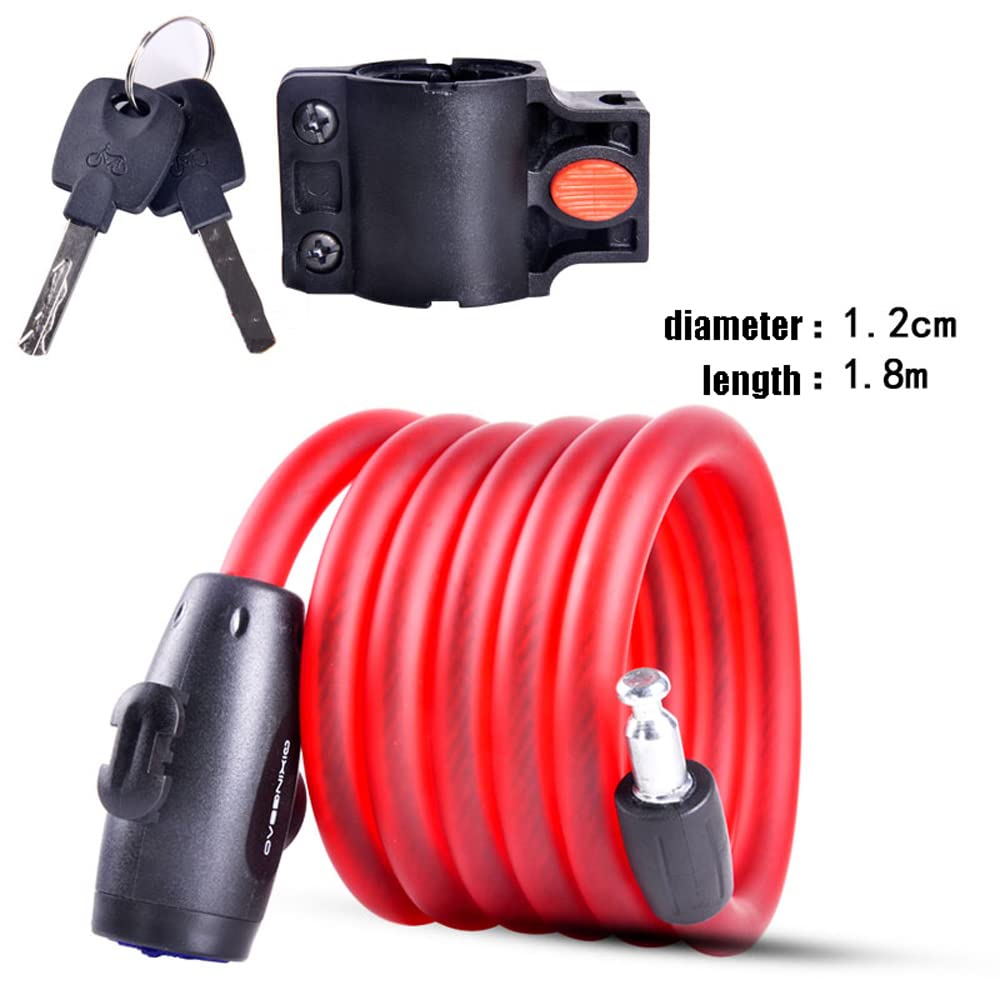 AZPINGPAN 180cm Color Waterproof and Rustproof Bicycle Lock丨thick PVC-Wrapped Portable Steel Wire Chain Code Lock丨self-Winding Design Outdoor Riding Steel Cable Accessories