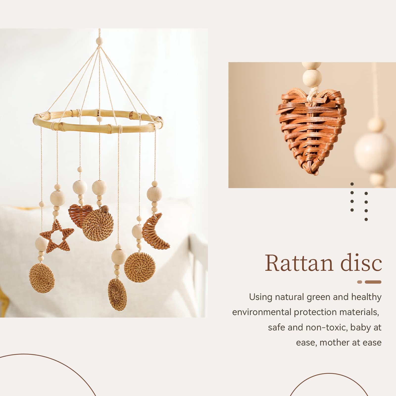 Baby Mobile for Crib - Modern Boho Baby Mobile - Nursery Mobile for Girl or Boy | Gender Neutral Handmade Mobile| Ceiling Rattan Mobile