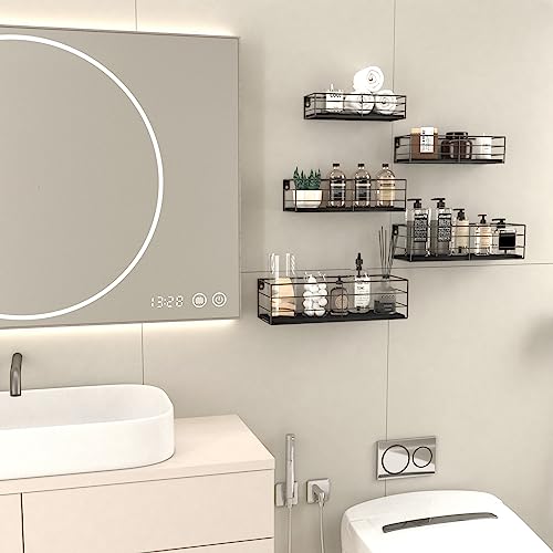 CRUGLA Floating Shelves Wall Mounted Set of 5, Black Hanging Storage Wall Shelf for Bathroom, Kitchen, Bedroom, Living Room Home Decor
