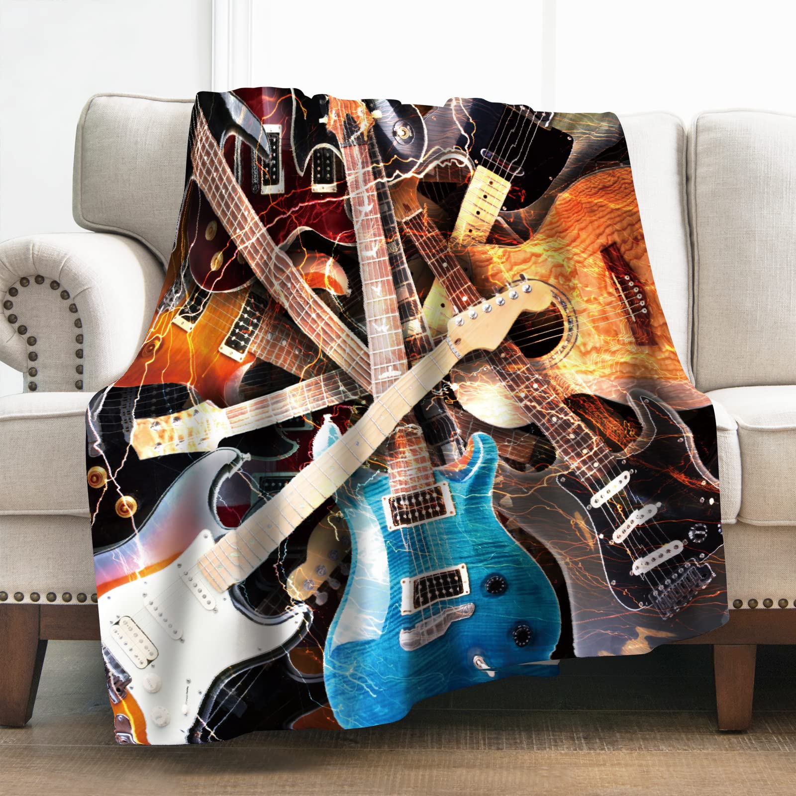 Levens Music Guitar Blanket Gifts for Women Girls Boys, Rock Instrument Decoration for Home Bedroom Living Room Sofa, Soft Fuzzy Lightweight Throw Blankets 50"x60"