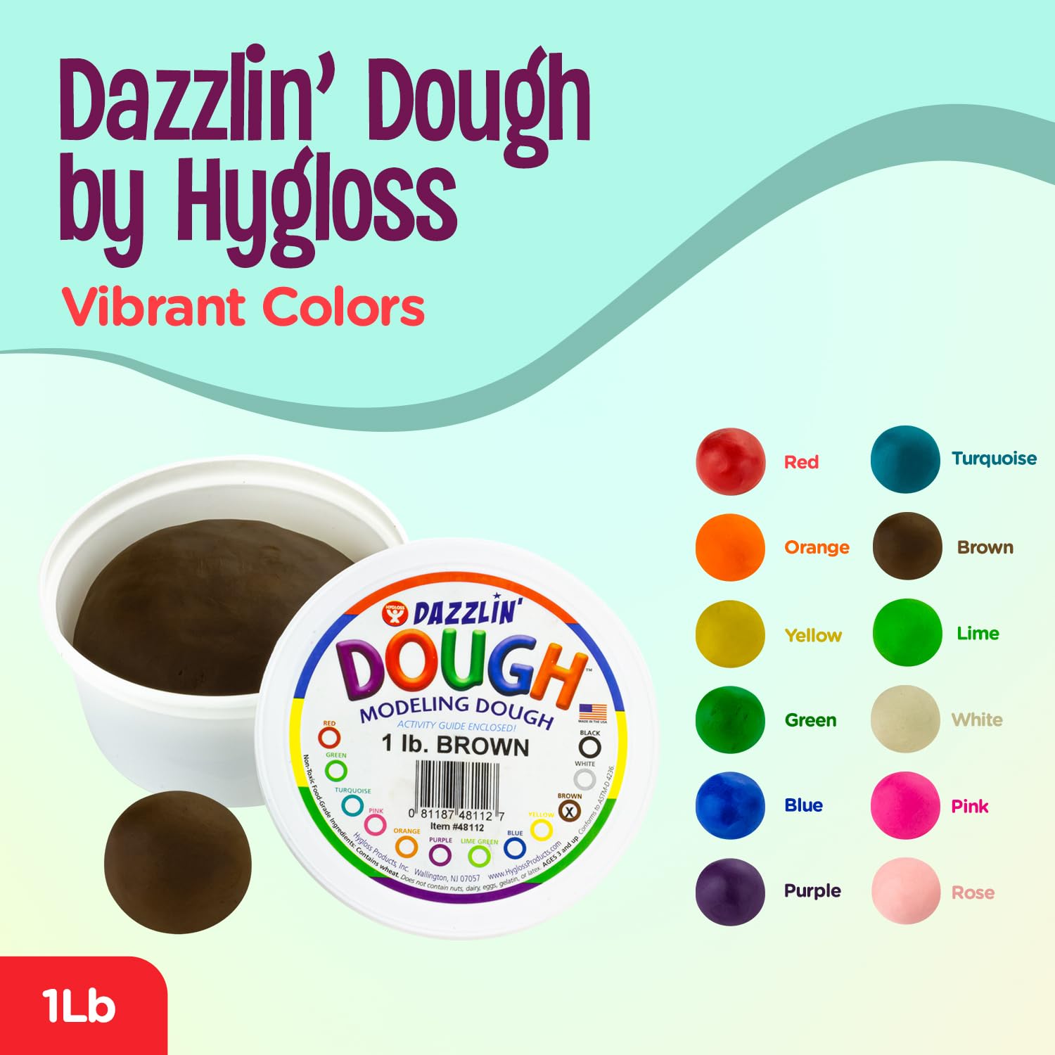 Hygloss Products Dough, Safe & Non-Toxic Modelling Dough for Arts & Crafts, Learn, Unscented, 1lb. Brown