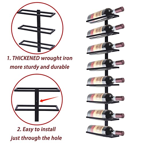 Gdrasuya10 Wall Mounted Wine Rack for 8 Bottles, Wall Wine Rack Wrought Iron Wine Storage Display Holder Rack Wine Bottle Hanging Holder Rack (Black)