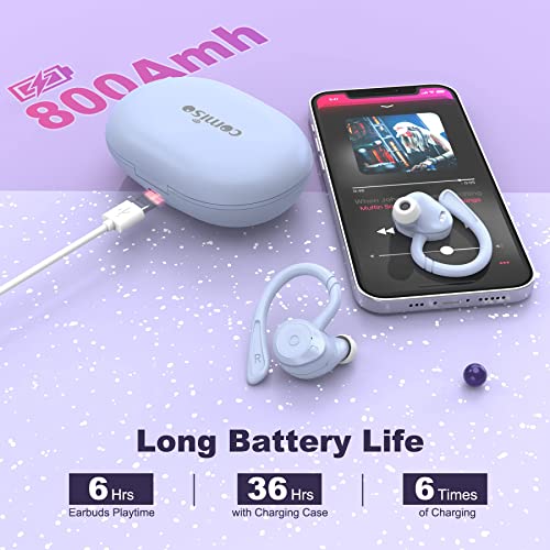 comiso Wireless Earbuds Bluetooth Headphones, True Wireless in Ear Bluetooth 5.1 Earbuds with Microphone, Deep Bass, IPX7 Waterproof Loud Voice Earphones for Sport Outdoor Running Gym Workout(Purple)